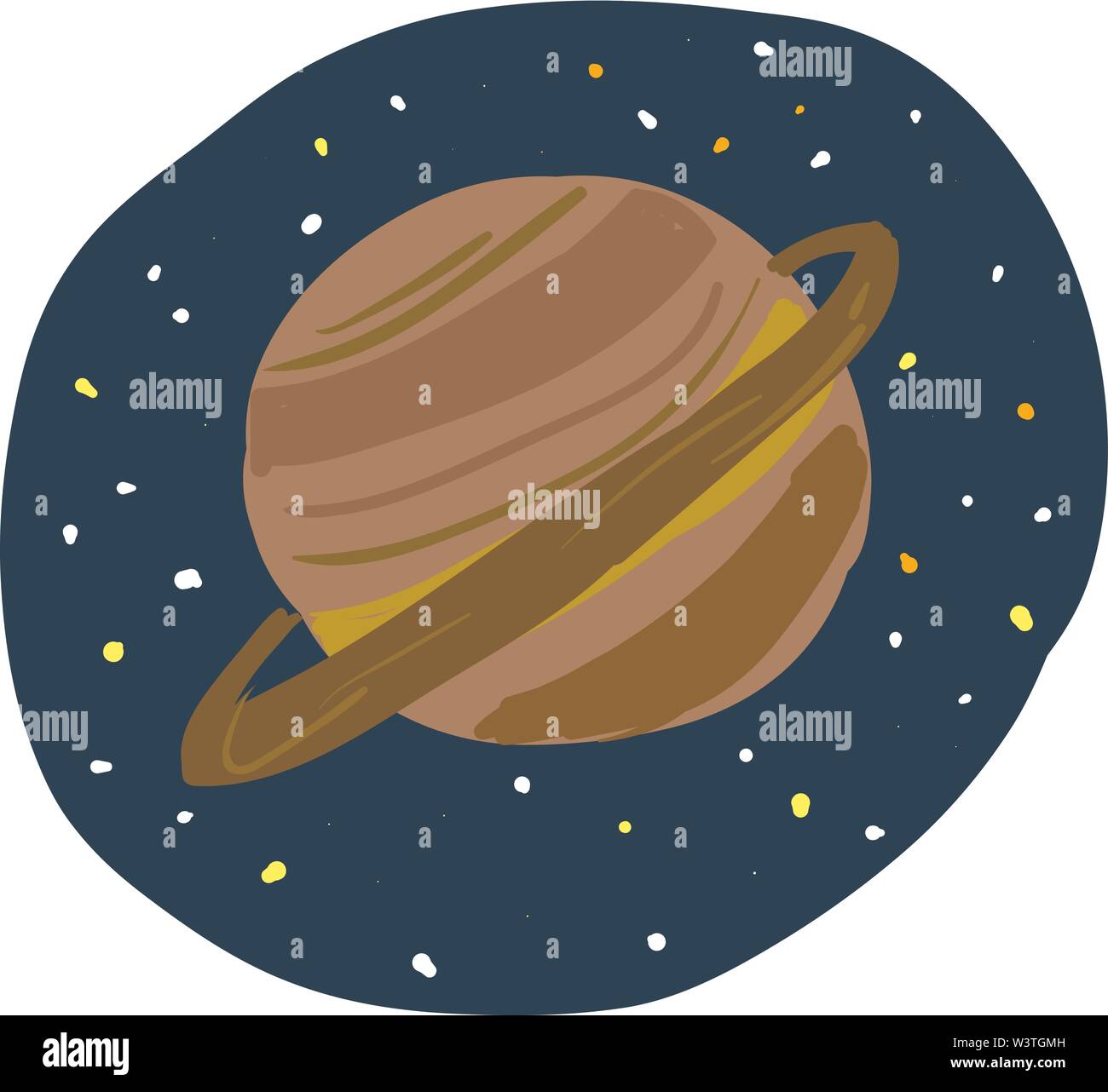 The planet Saturn in the beautiful solar system, vector, color drawing ...