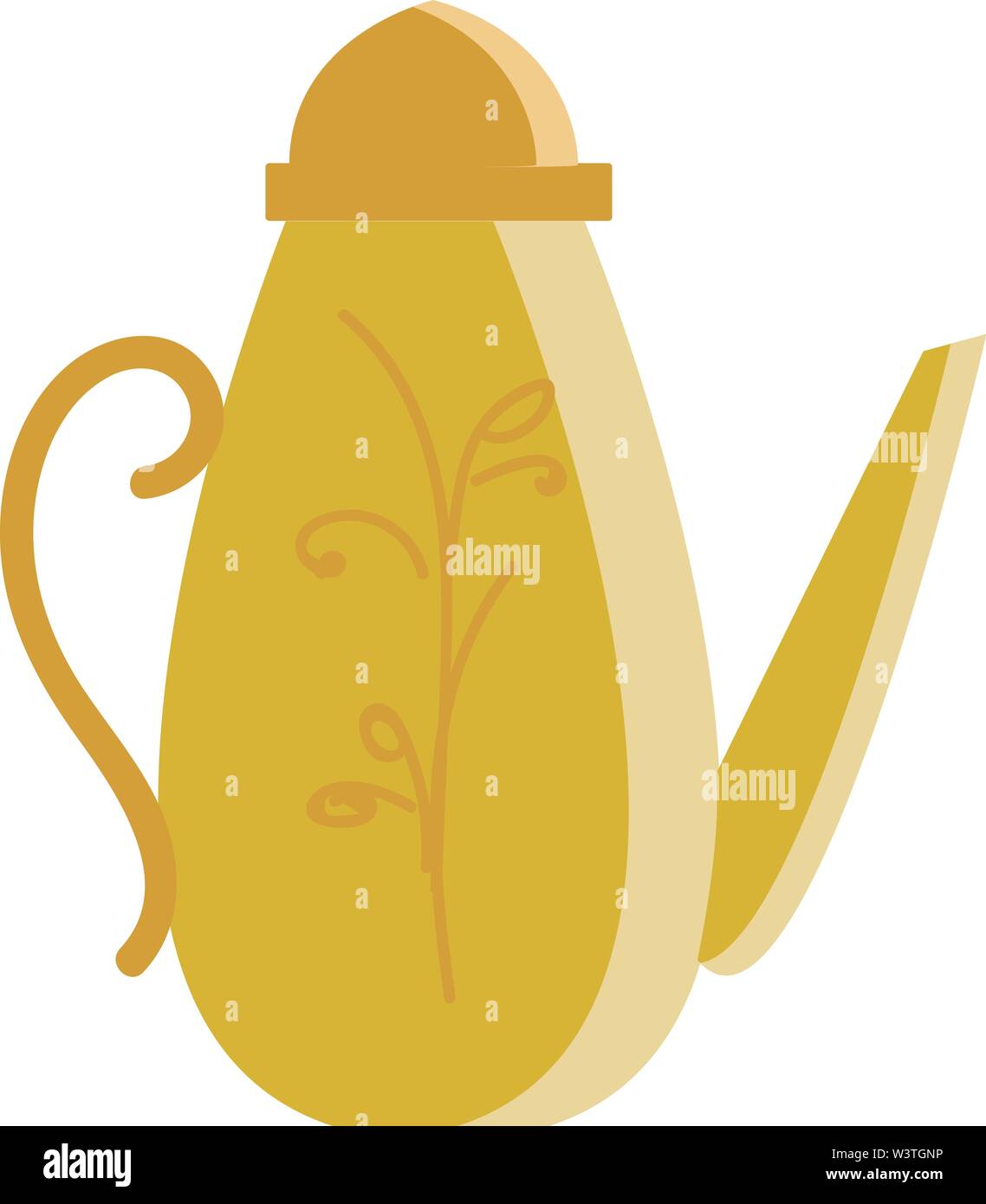 A tall designed yellow tea pot, vector, color drawing or illustration ...