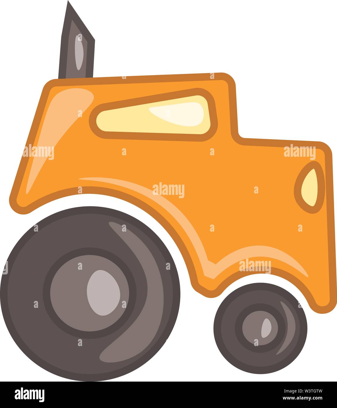 A small cute orange tractor, vector, color drawing or illustration ...