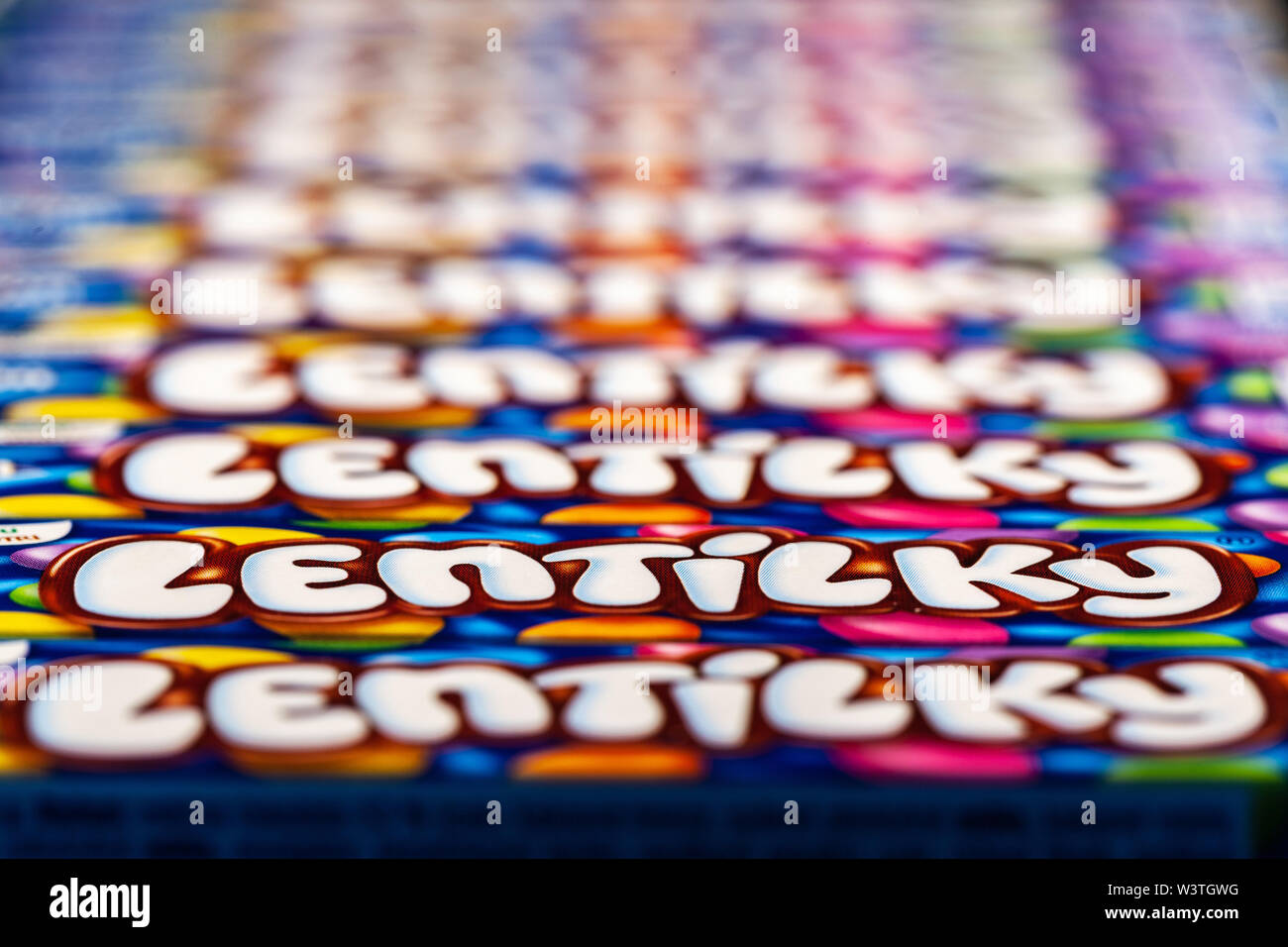 Boxes of Lentilky (Czech version of Smarties Stock Photo - Alamy