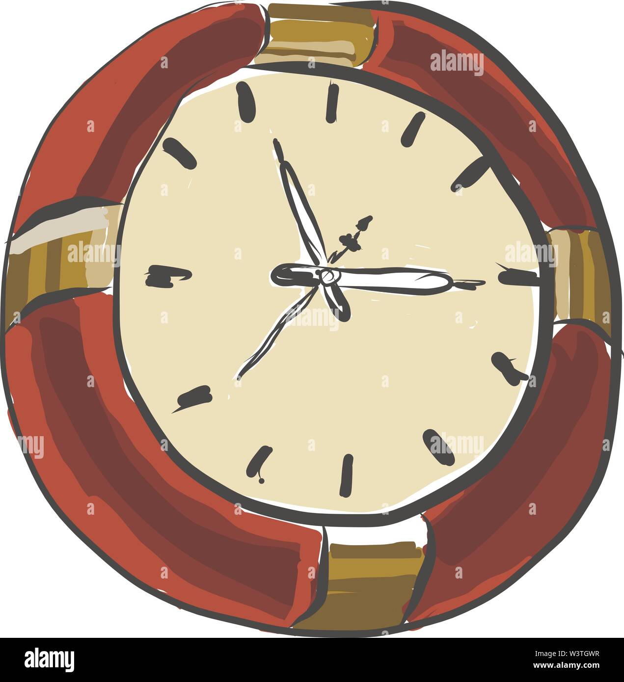 A big clock in red color, vector, color drawing or illustration Stock ...
