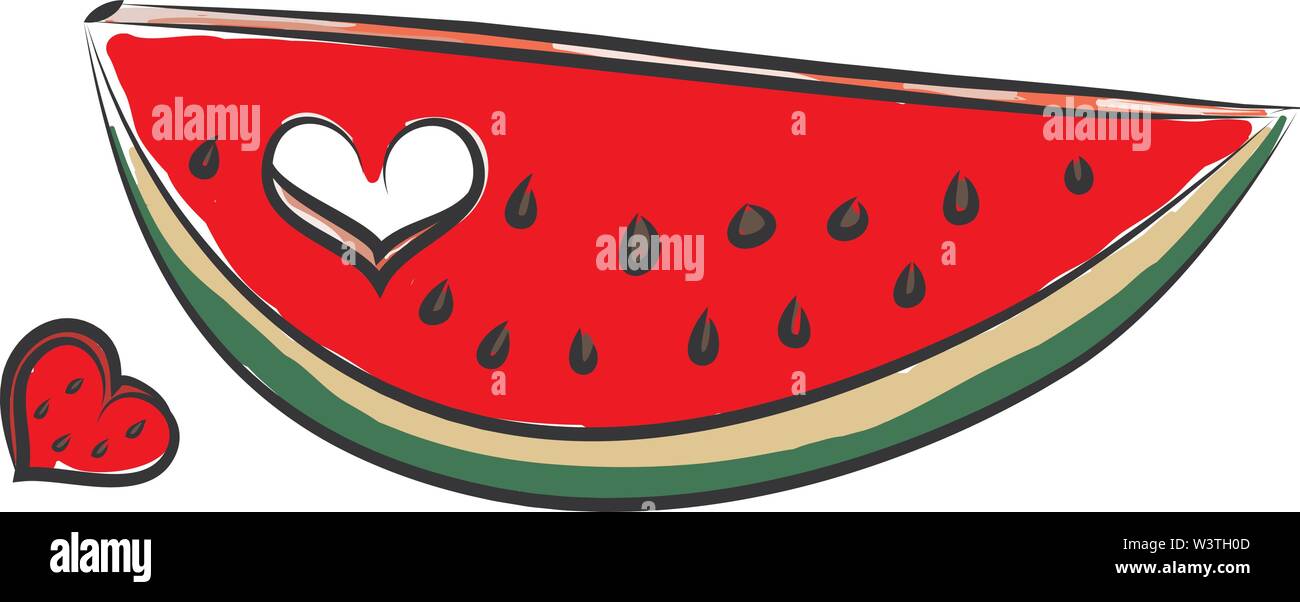 Watermelon with a heart shaped cut out from it, vector, color drawing ...