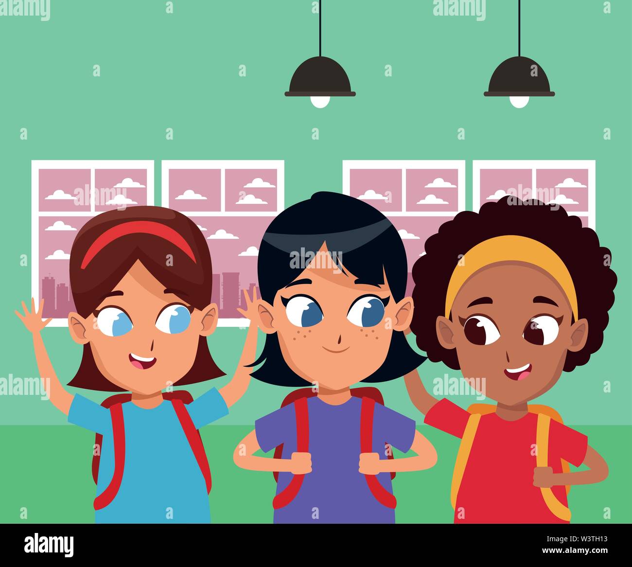 childhood adorable students girls cartoon Stock Vector Image & Art - Alamy