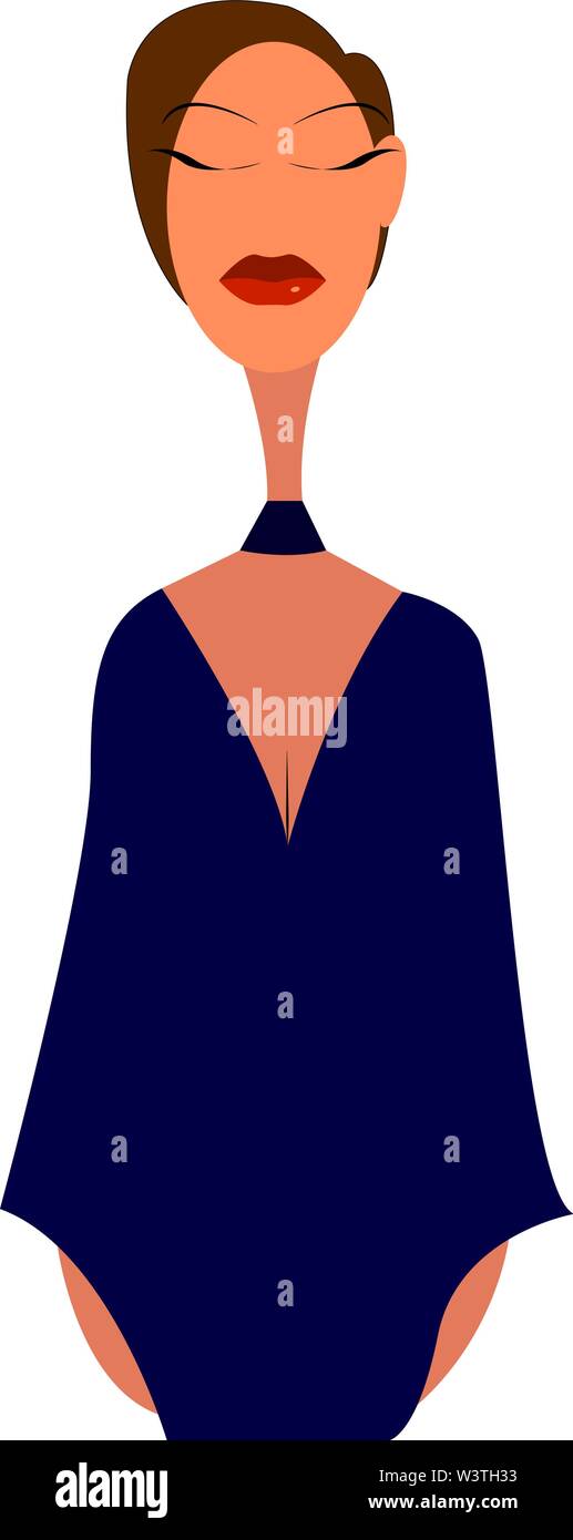 A tall woman in navy blue dress, vector, color drawing or illustration ...