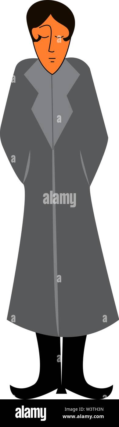 Woman wearing a long grey coat, vector, color drawing or illustration ...