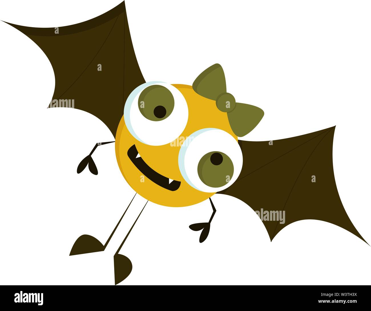 A small yellow monster with a bow, vector, color drawing or ...