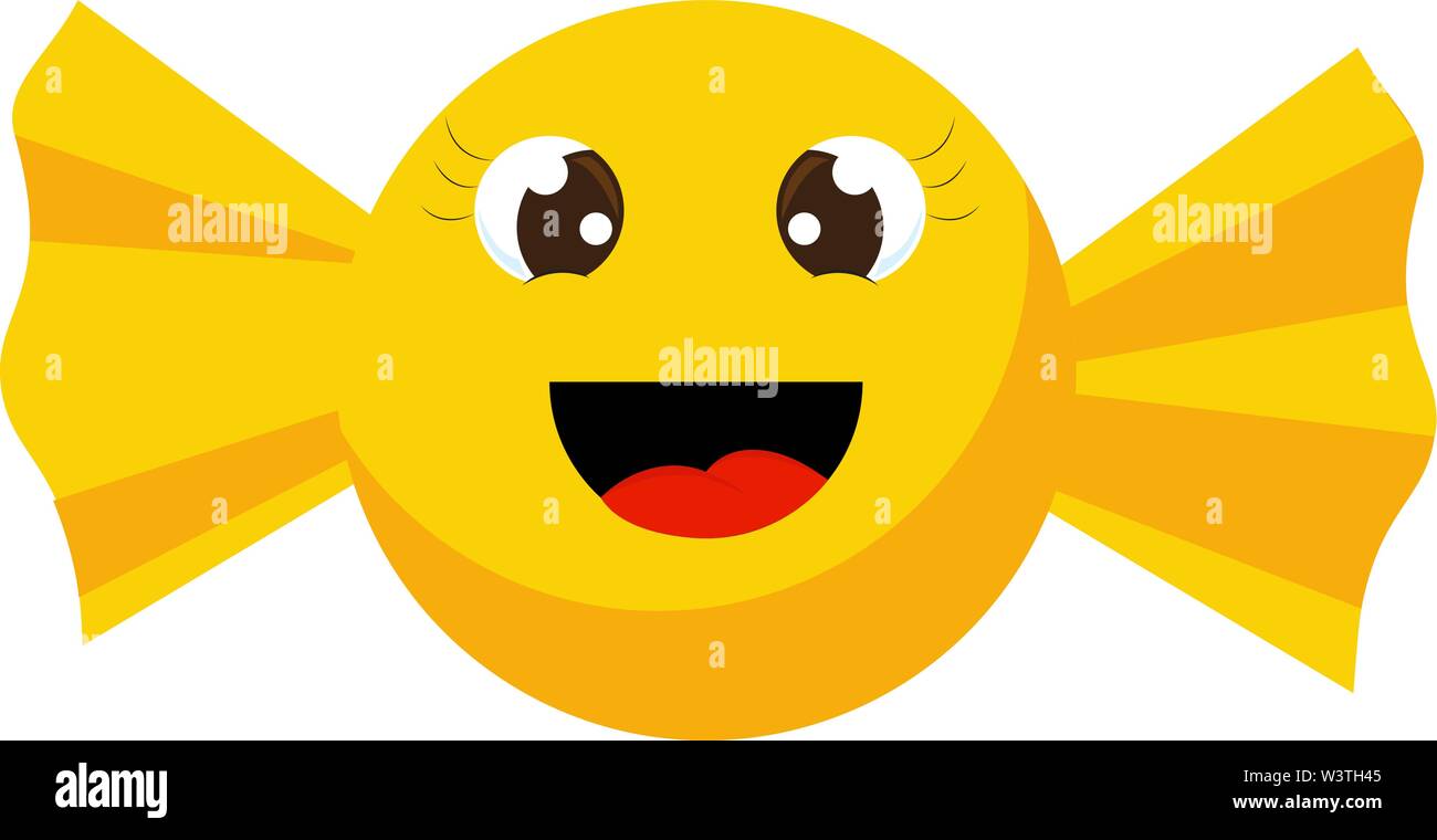 A yellow candy with a big bright smile, vector, color drawing or ...