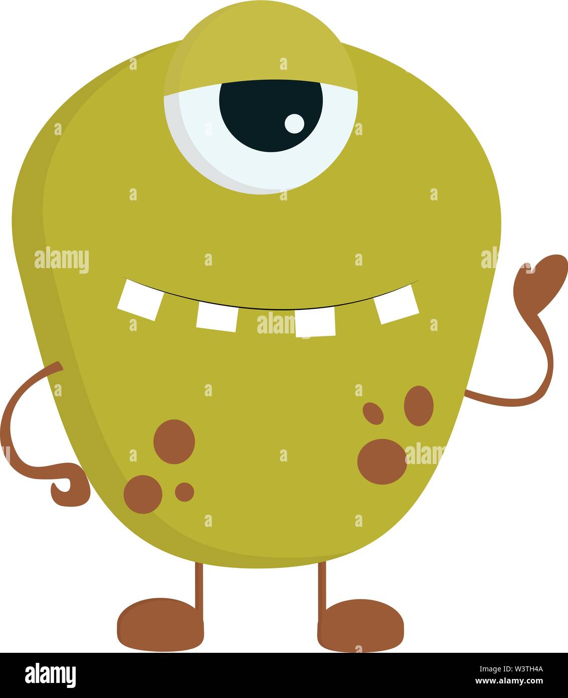 A yellow and brown monster with single eyes, vector, color drawing or ...
