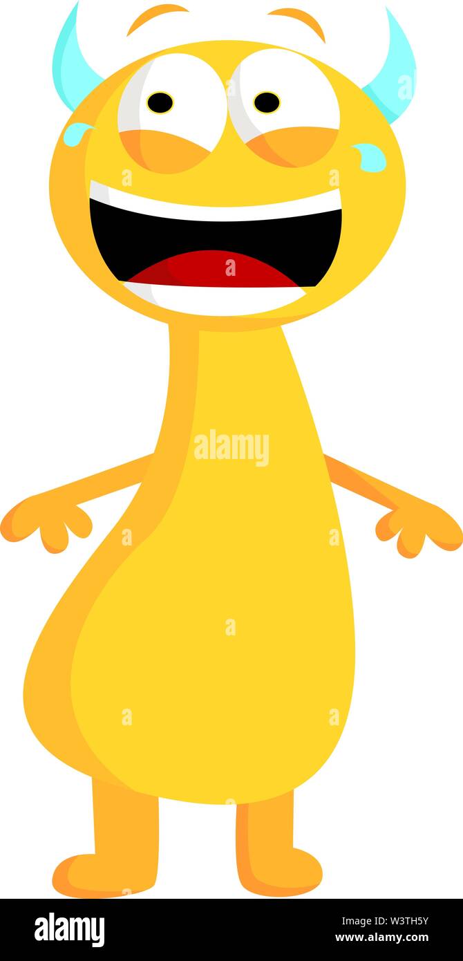 A big yellow monster with blue horns, vector, color drawing or ...