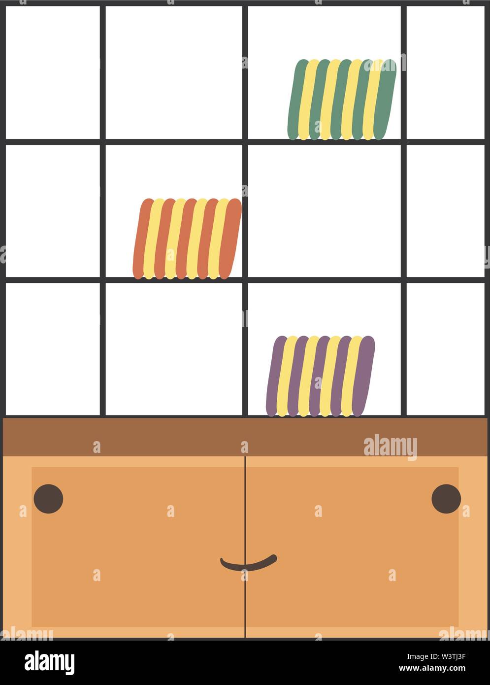 Cute bookshelf, illustration, vector on white background Stock Vector ...