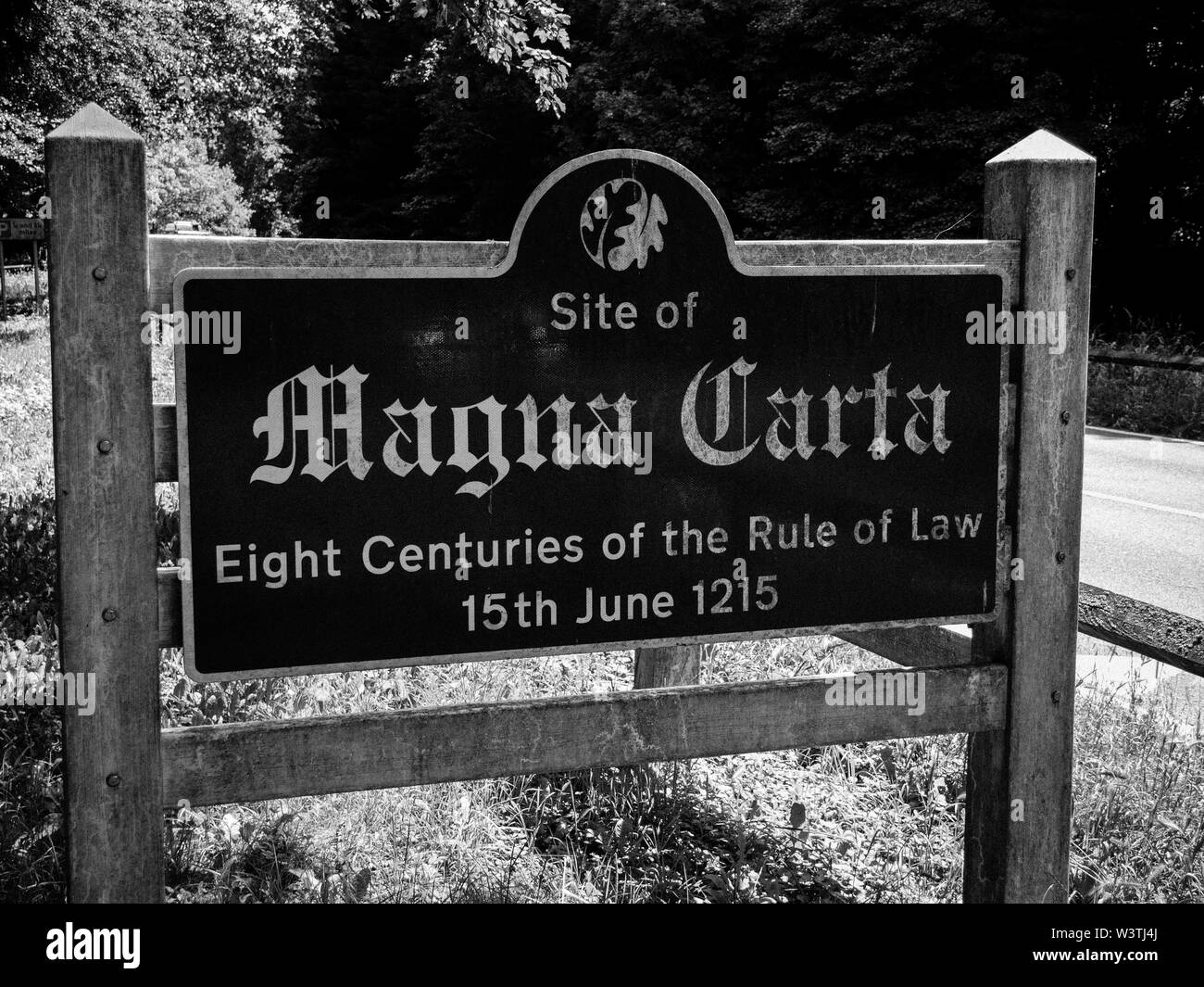 Site of Magna Carta Sign, Rule of Law, Runnymede, Surrey, England, UK ...