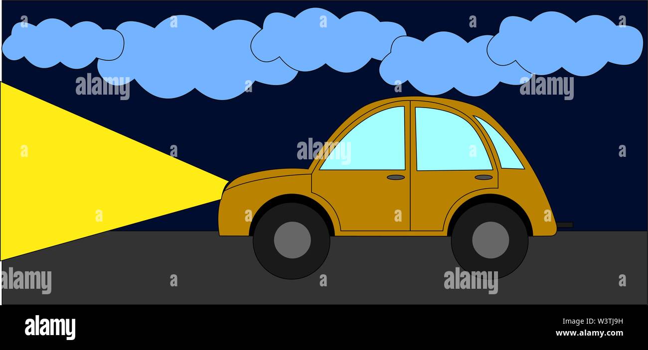 Car driving at night, illustration, vector on white background Stock ...