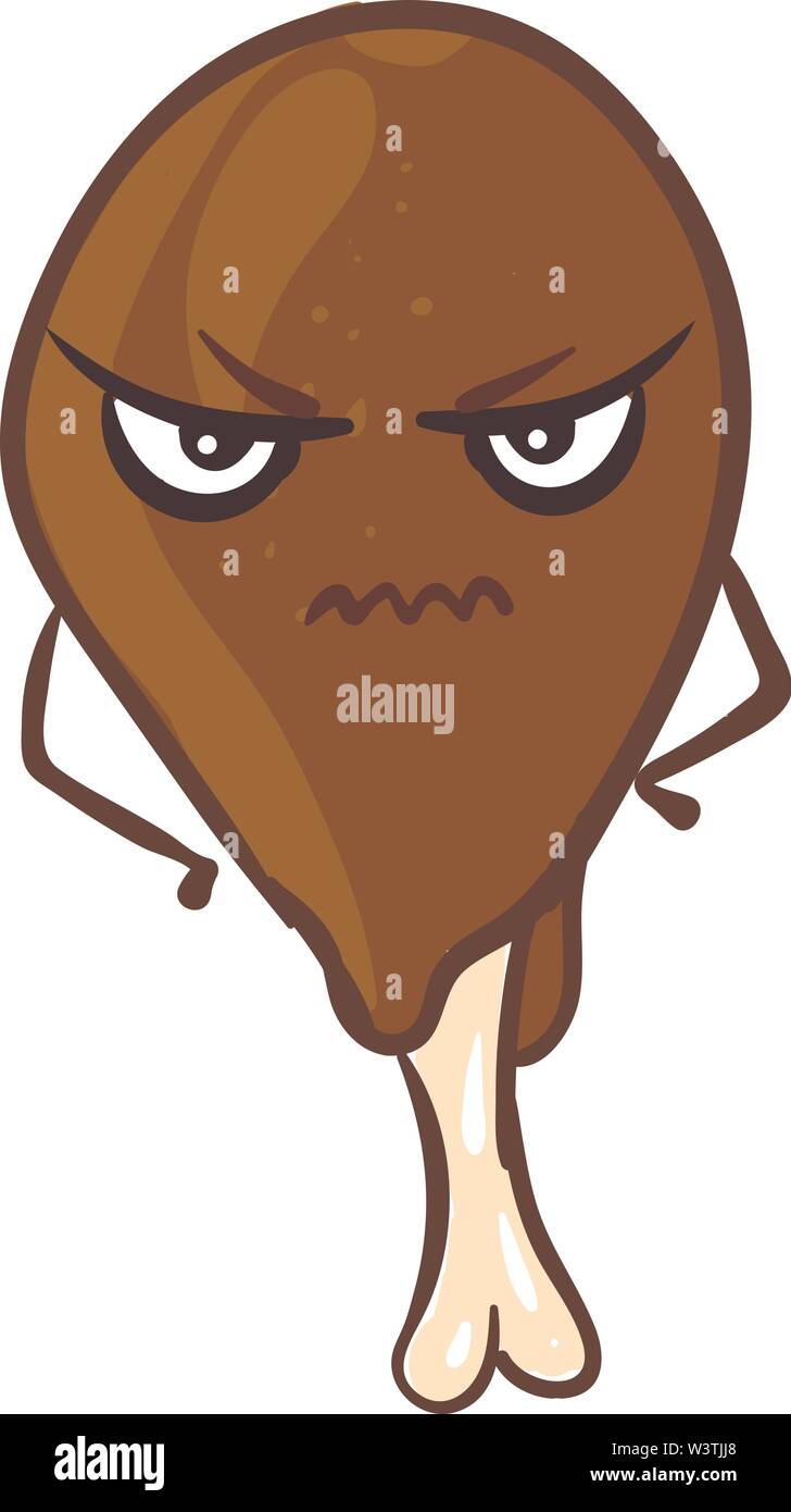 Angry chicken thigh, illustration, vector on white background Stock ...
