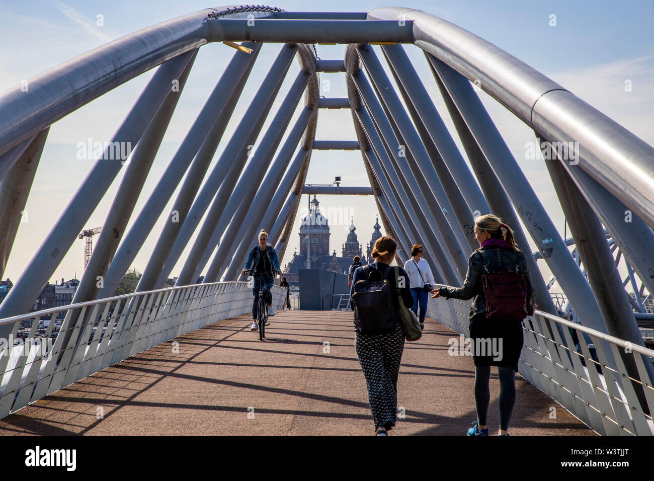 Amsterdam, Netherlands, bridge from the Nemo Science Museum to the city ...