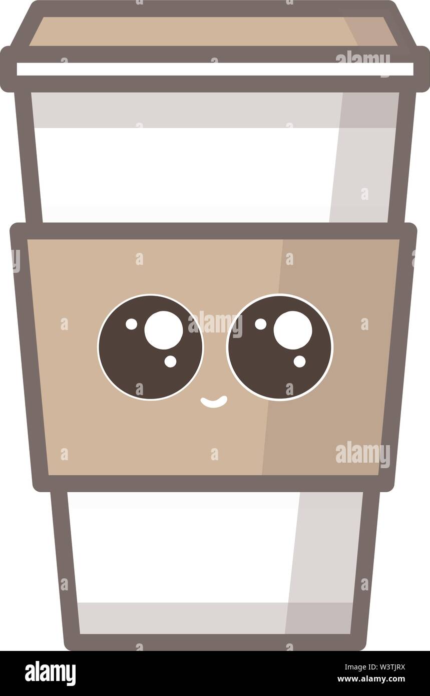 Coffee to go with cute eyes, illustration, vector on white background ...