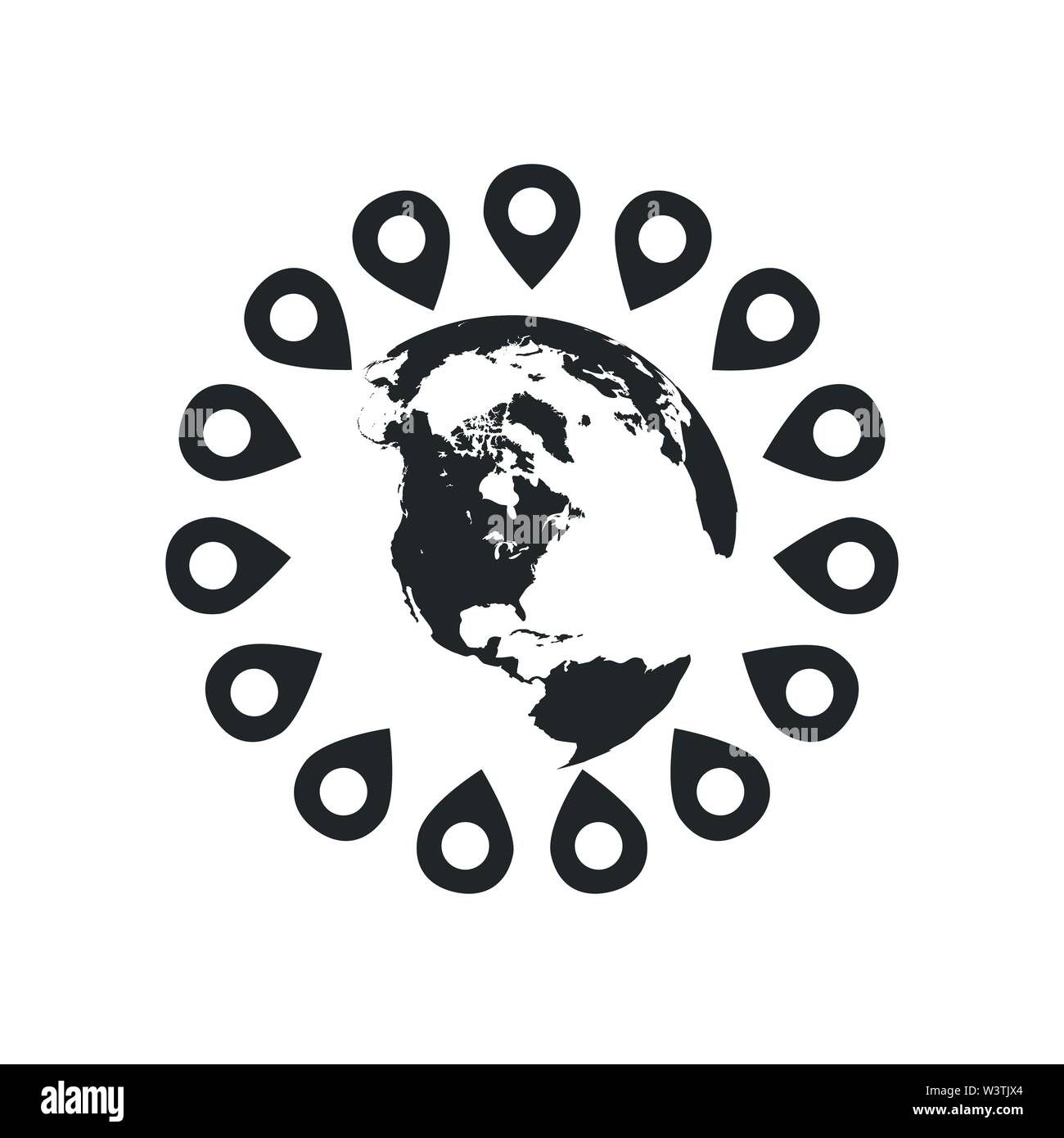 world map with pins around the globe. concept of trip around the world, globalization ...