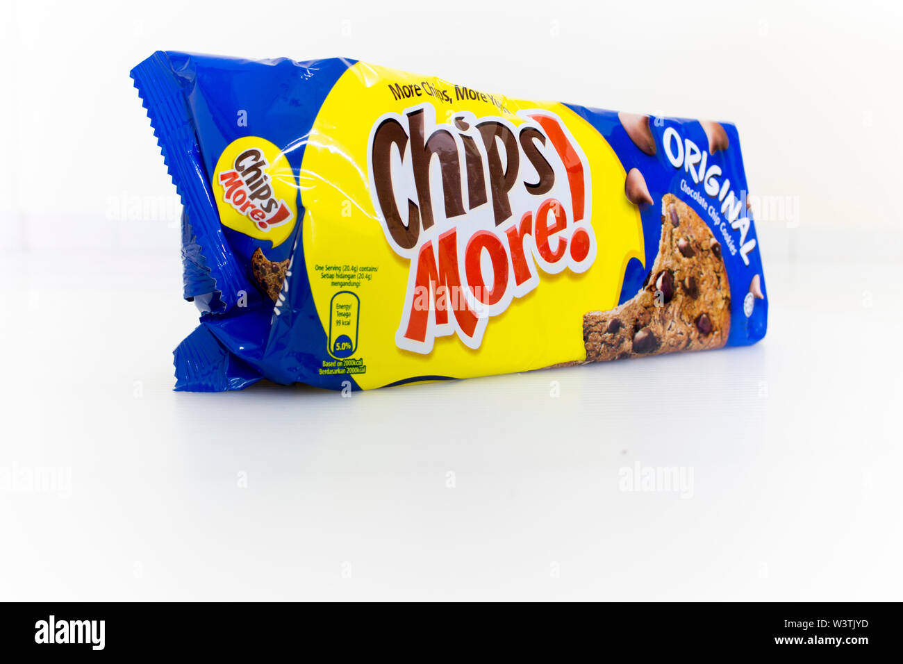 An isolated packet of original blue flavour of Chips more, a chocolate ...