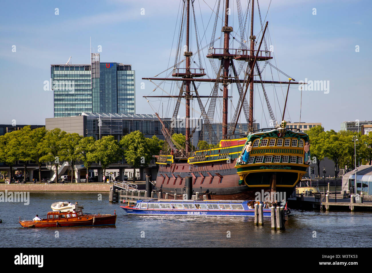 Amsterdam, Netherlands, maritime museum, old sailing ship, VOC-Ship De ...