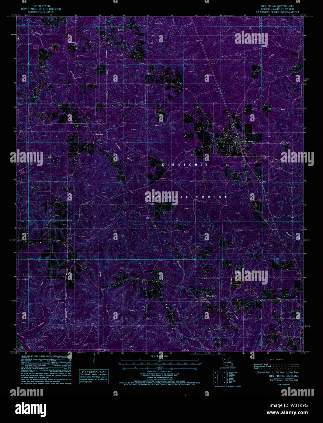 USGS TOPO Map Louisiana LA Dry Prong 331877 1985 24000 Inverted ...