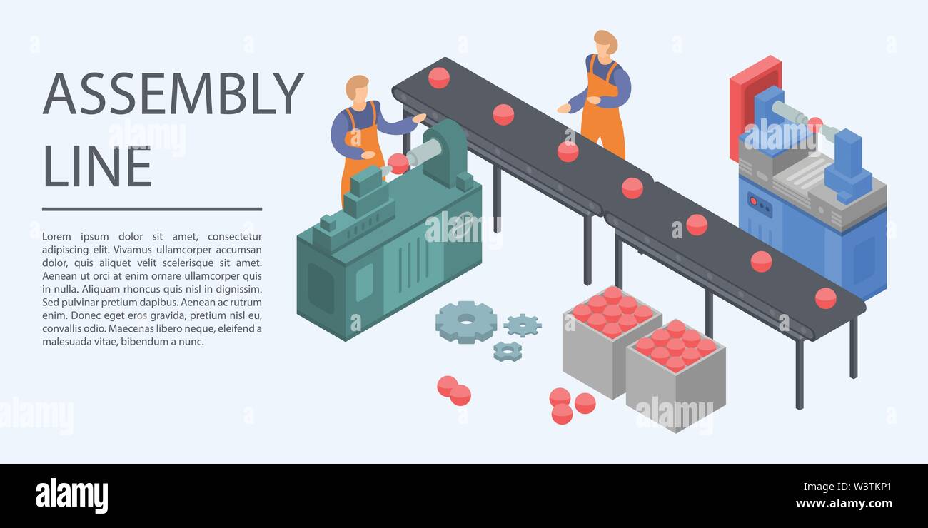 Assembly line concept banner, isometric style Stock Vector Image & Art ...