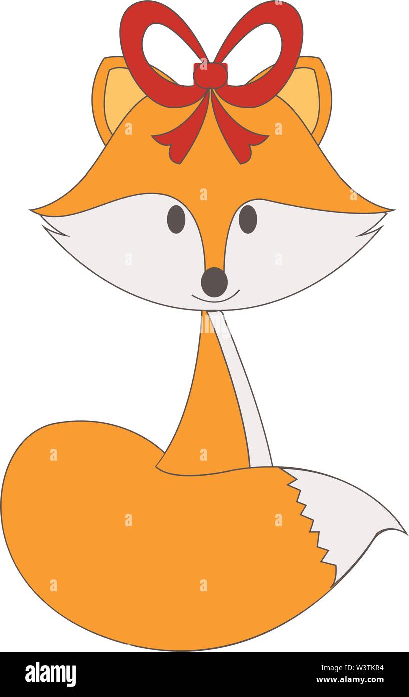 Female fox with bow, illustration, vector on white background Stock ...