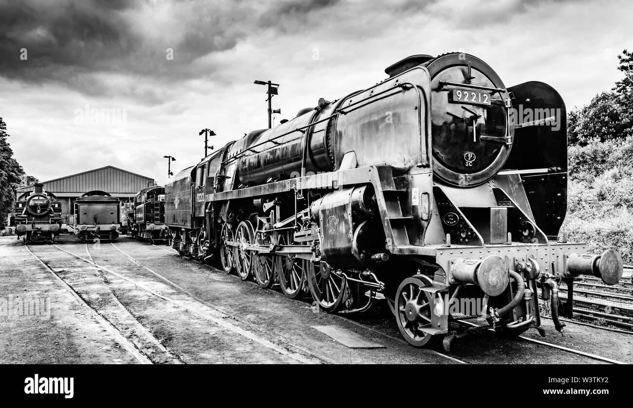 Classic British restored steam train at Ropley train garage on the ...
