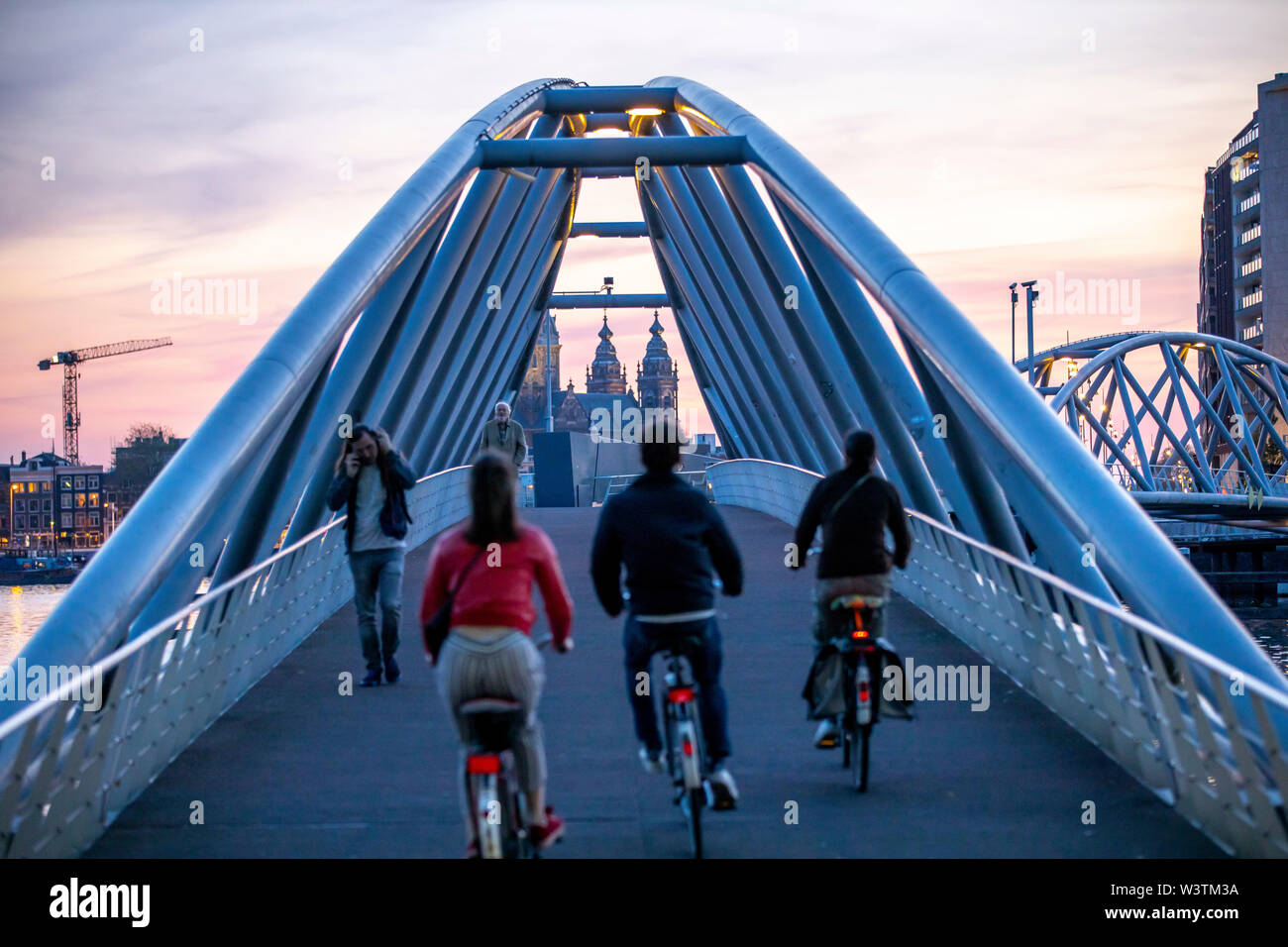 Amsterdam, Netherlands, bridge from the Nemo Science Museum to the city ...