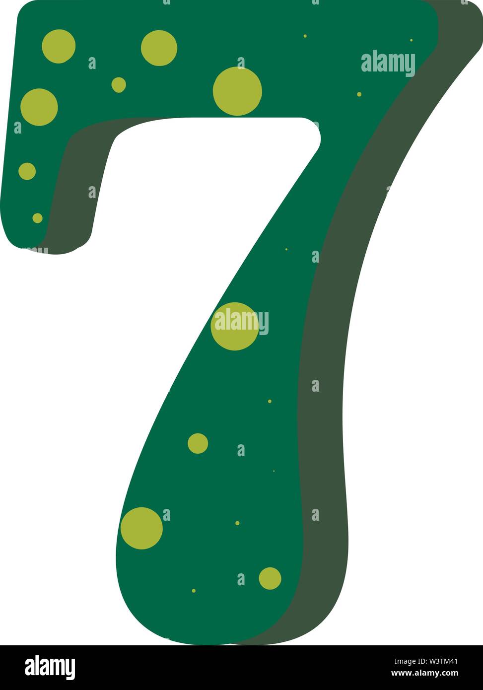 Green number seven with yellow dots, illustration, vector on white ...