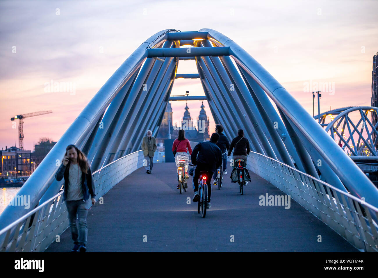 Amsterdam, Netherlands, bridge from the Nemo Science Museum to the city ...