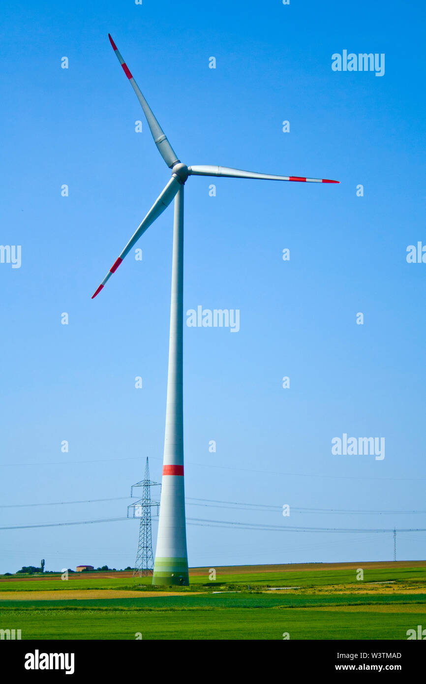 White modern windmill with three blades in Bavaria Germany Stock Photo ...