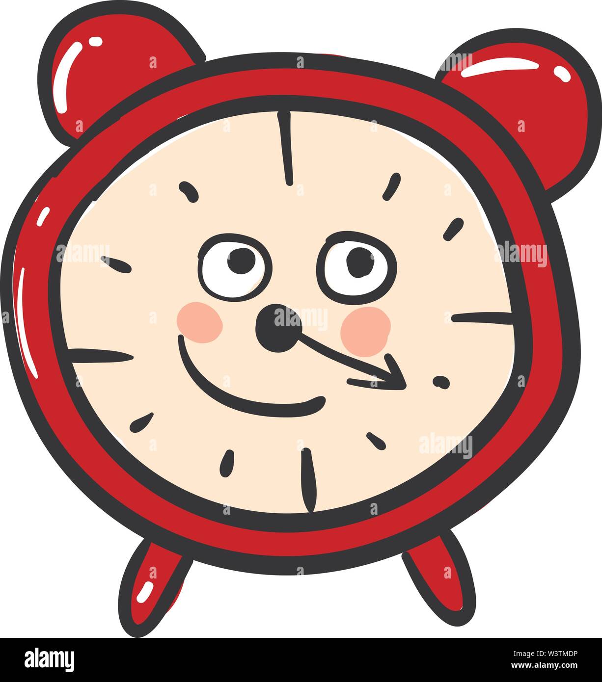 Happy red alarm clock, illustration, vector on white background Stock ...