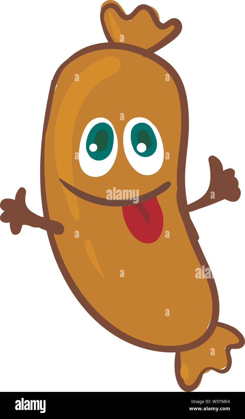 Small happy sausage, illustration, vector on white background Stock ...
