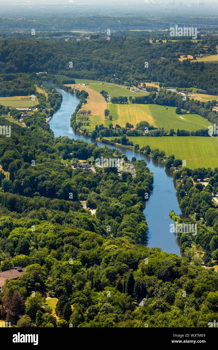 Aerial photo of the Ruhr valley between Kettwig and Werden photographed ...