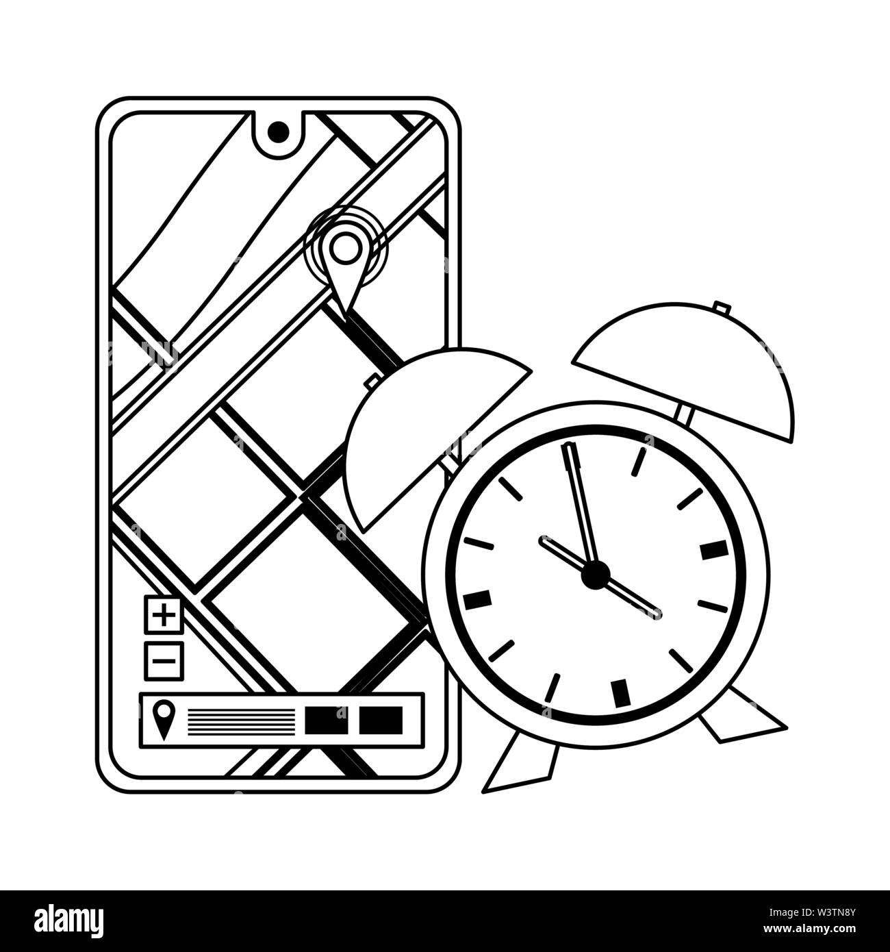 smartphone mobile technology device cartoon in black and white Stock ...