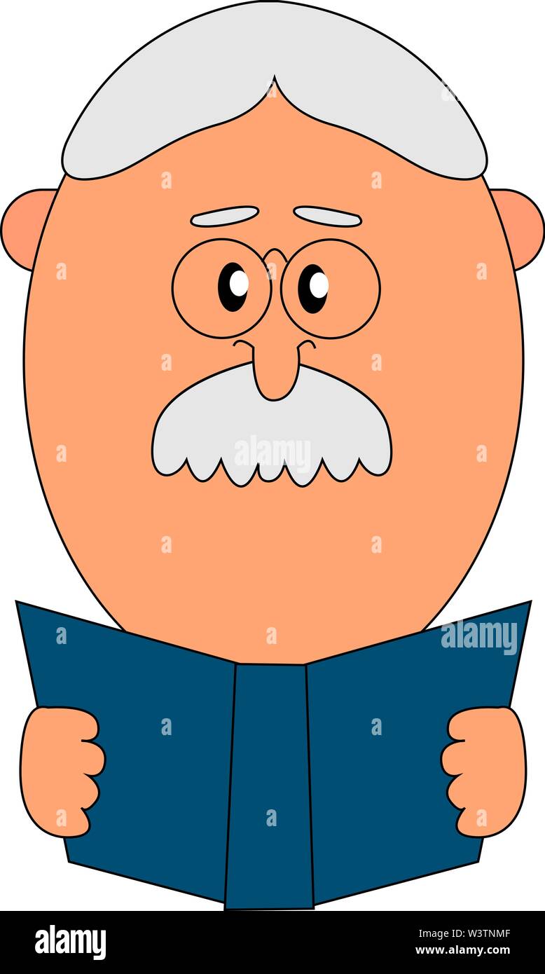 Old man reading a book, illustration, vector on white background Stock ...