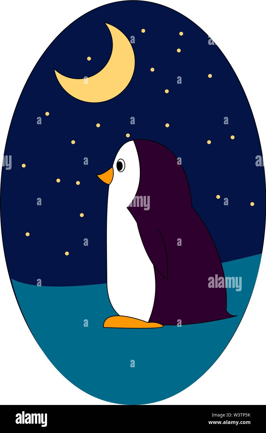 Purple penguin in the night, illustration, vector on white background ...
