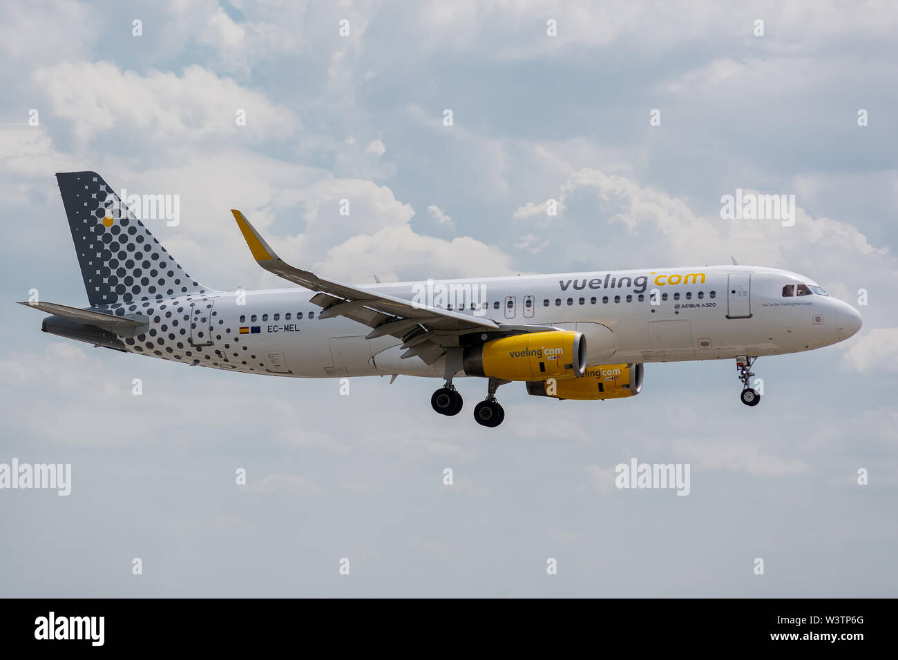 EC-MEL Airbus A320-232-6450 on July 11, 2019, landing on the slopes of ...