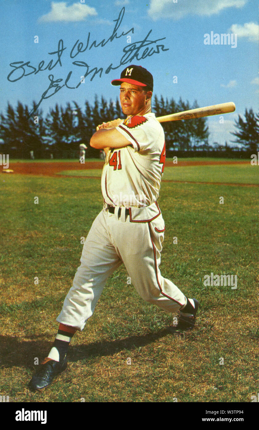 Autographed card of star baseball player Ed Mathews with the Milwaukee ...