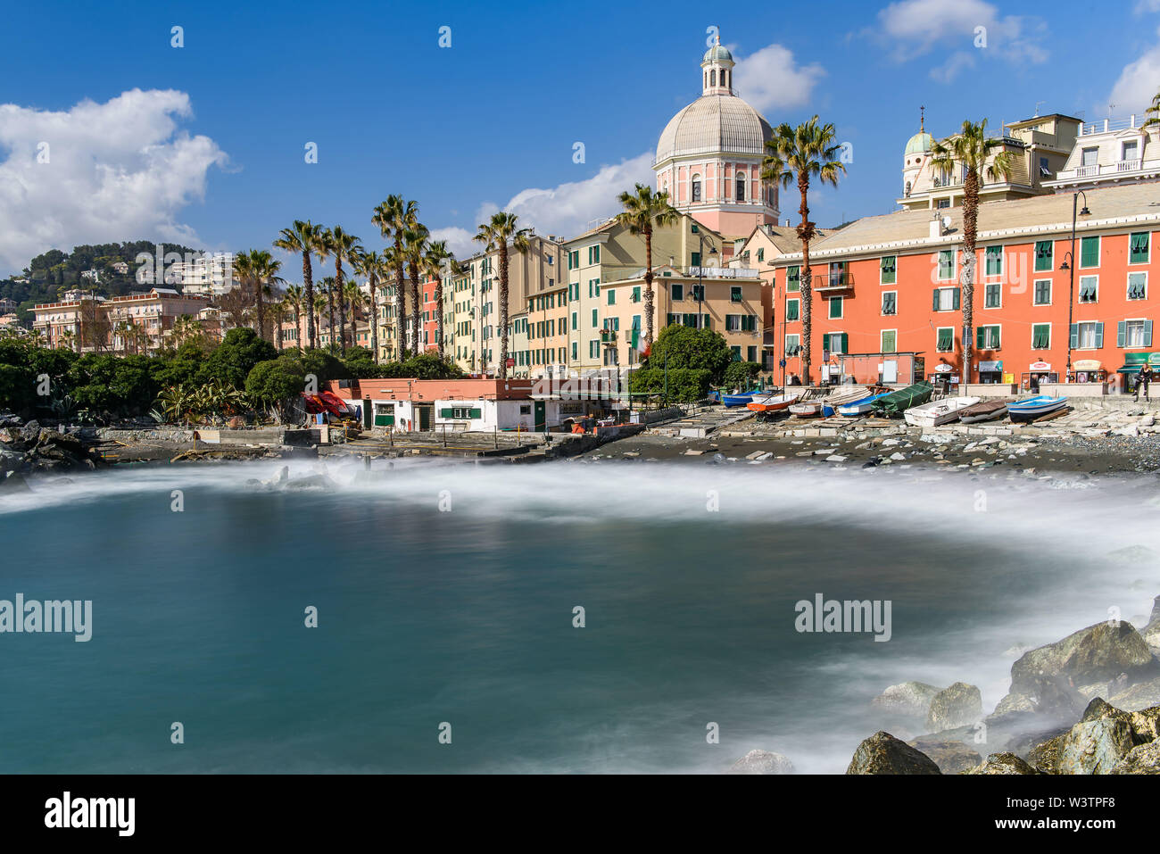 Townscape and promenade of the village of Pegli, in the city of Genoa ...
