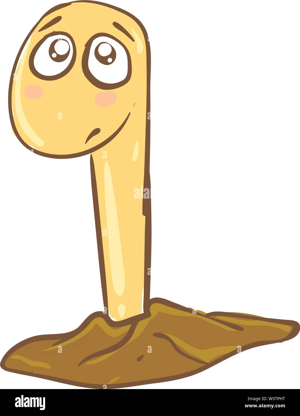 Sad worm looking from hole, illustration, vector on white background ...