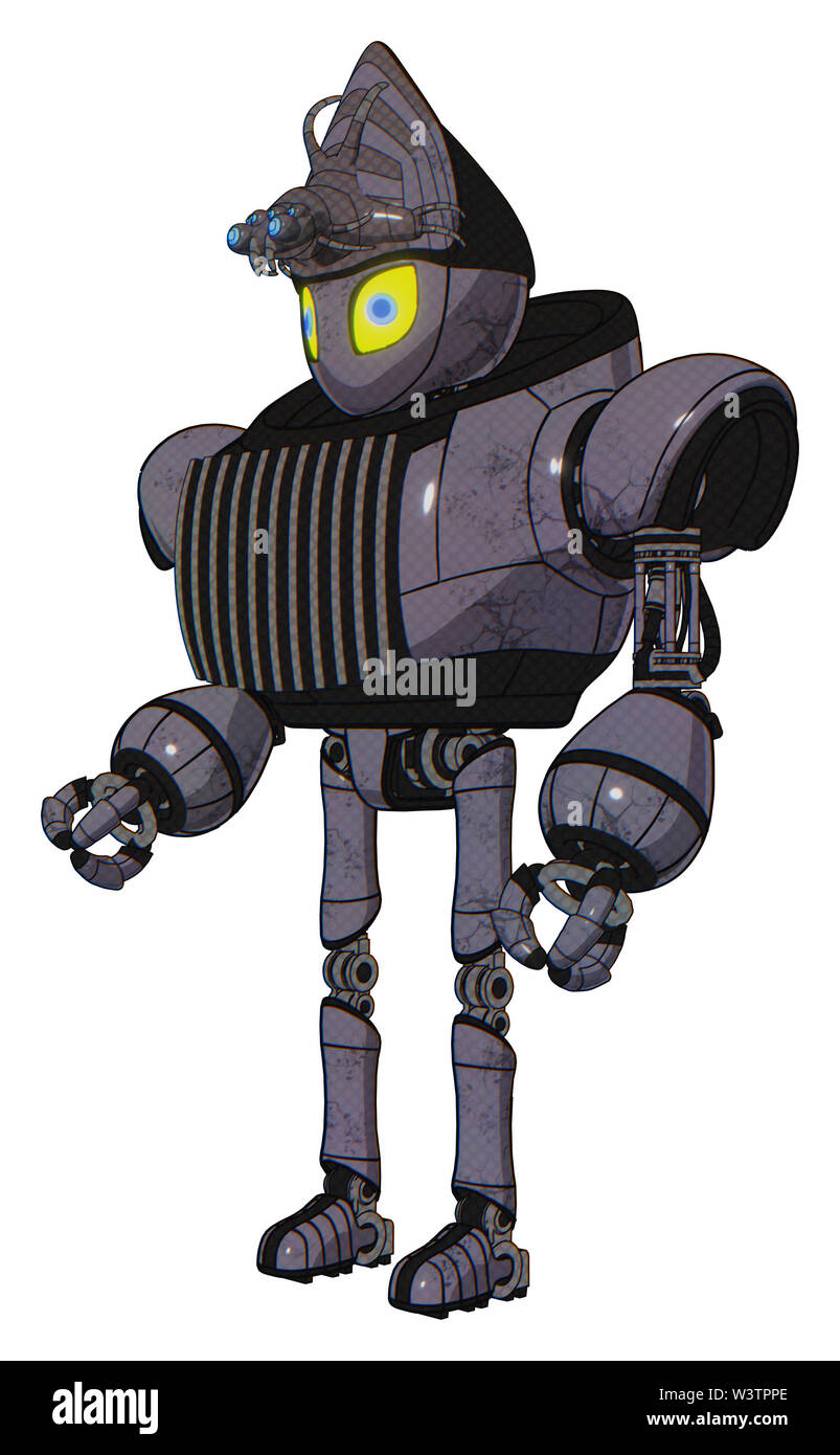 Mech containing elements: grey alien style head, yellow eyes with blue ...