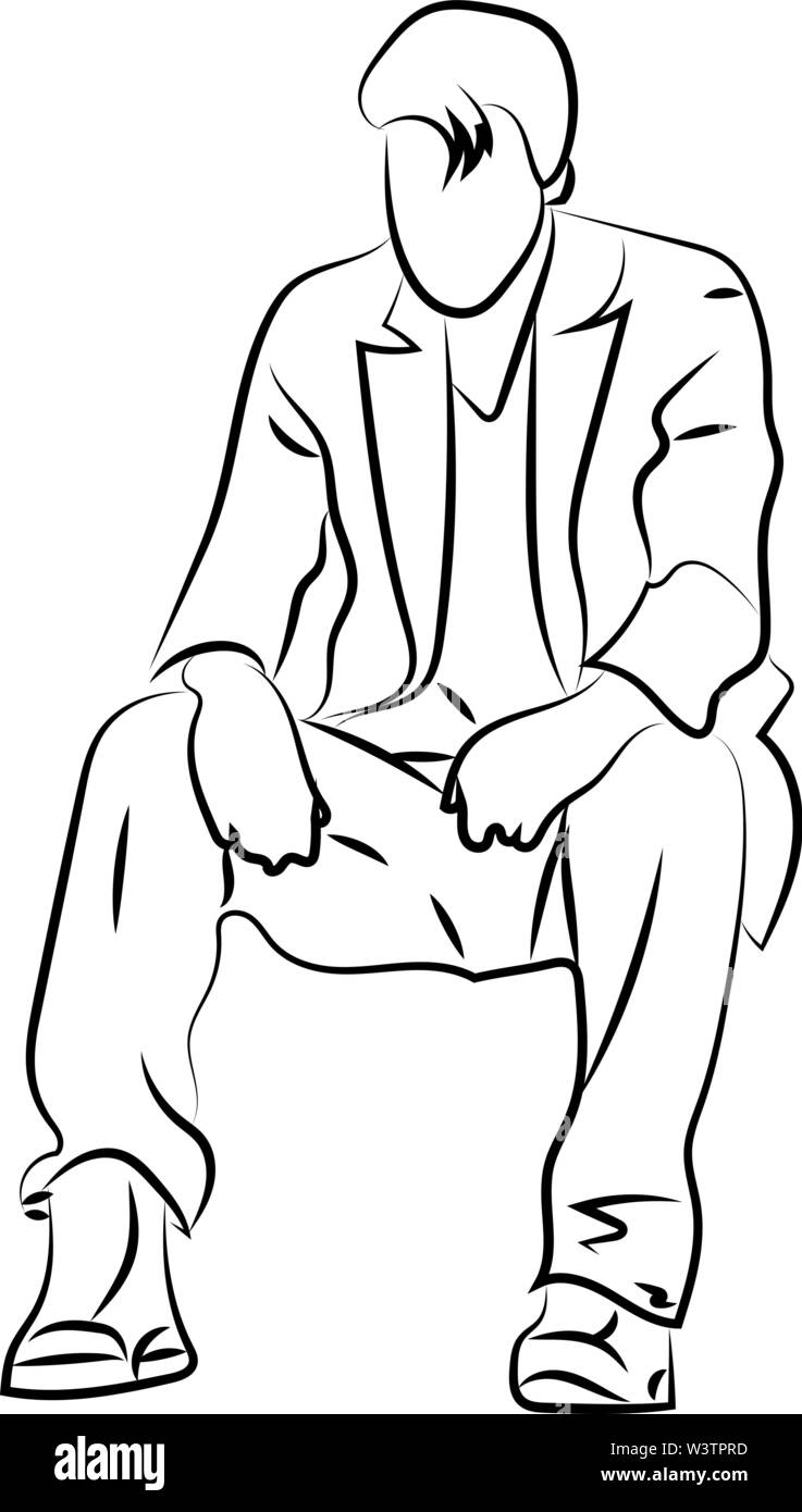 Man sitting, illustration, vector on white background Stock Vector ...