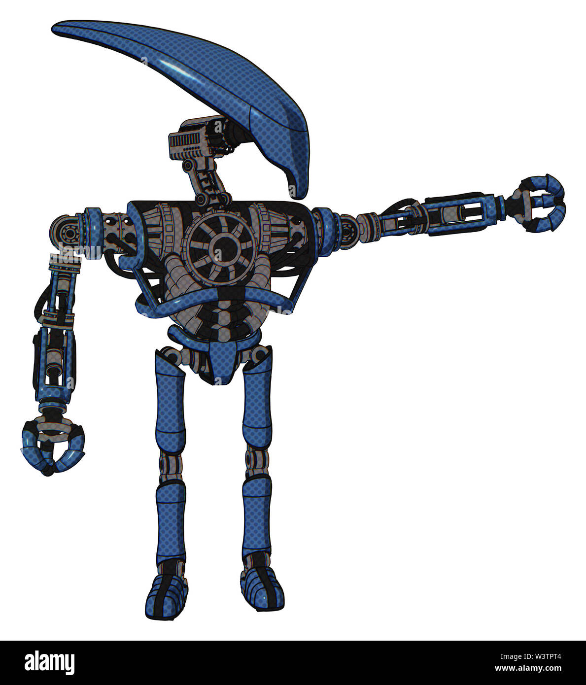 Droid containing elements: flat elongated skull head, heavy upper chest ...