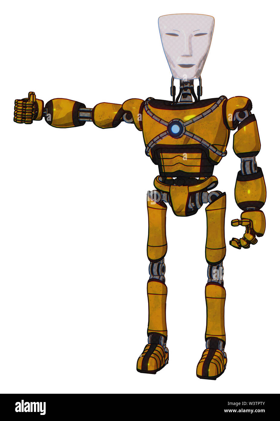 Android containing elements: humanoid face mask, light chest ...