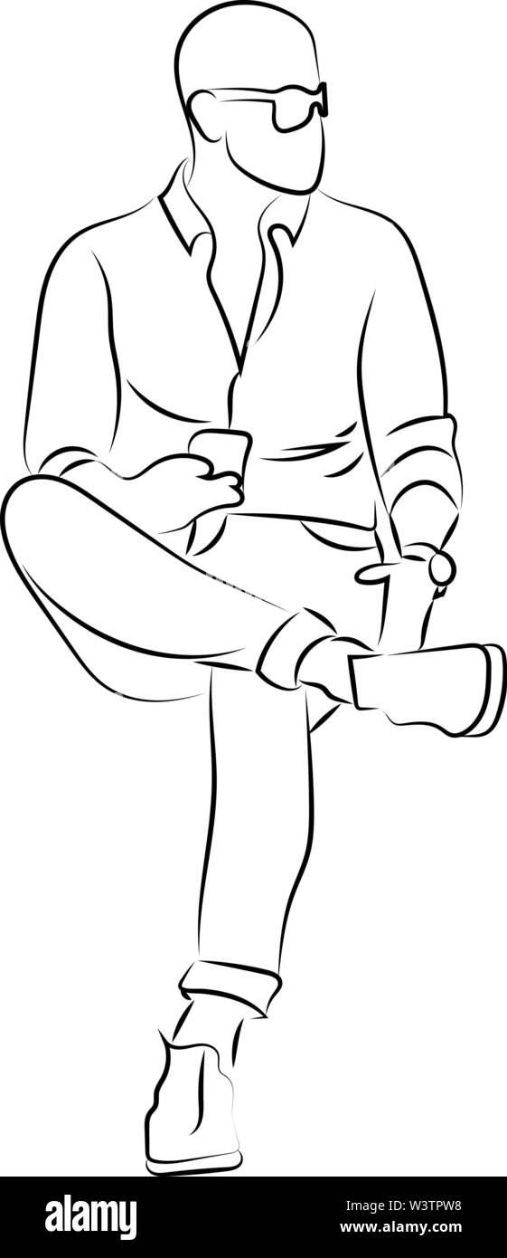 Man sitting, illustration, vector on white background Stock Vector ...