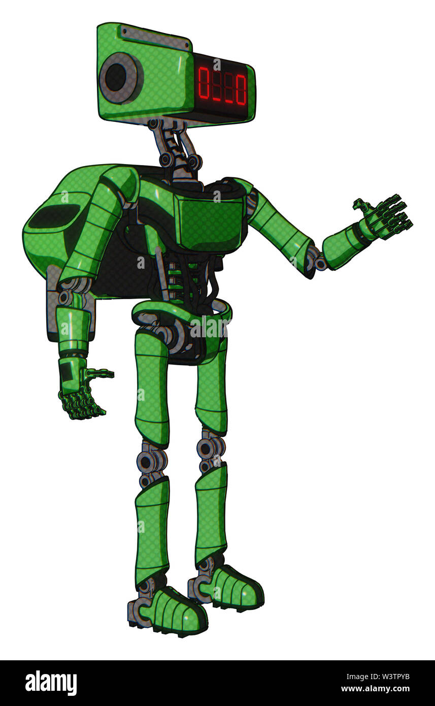 Robot containing elements: dual retro camera head, clock radio head ...