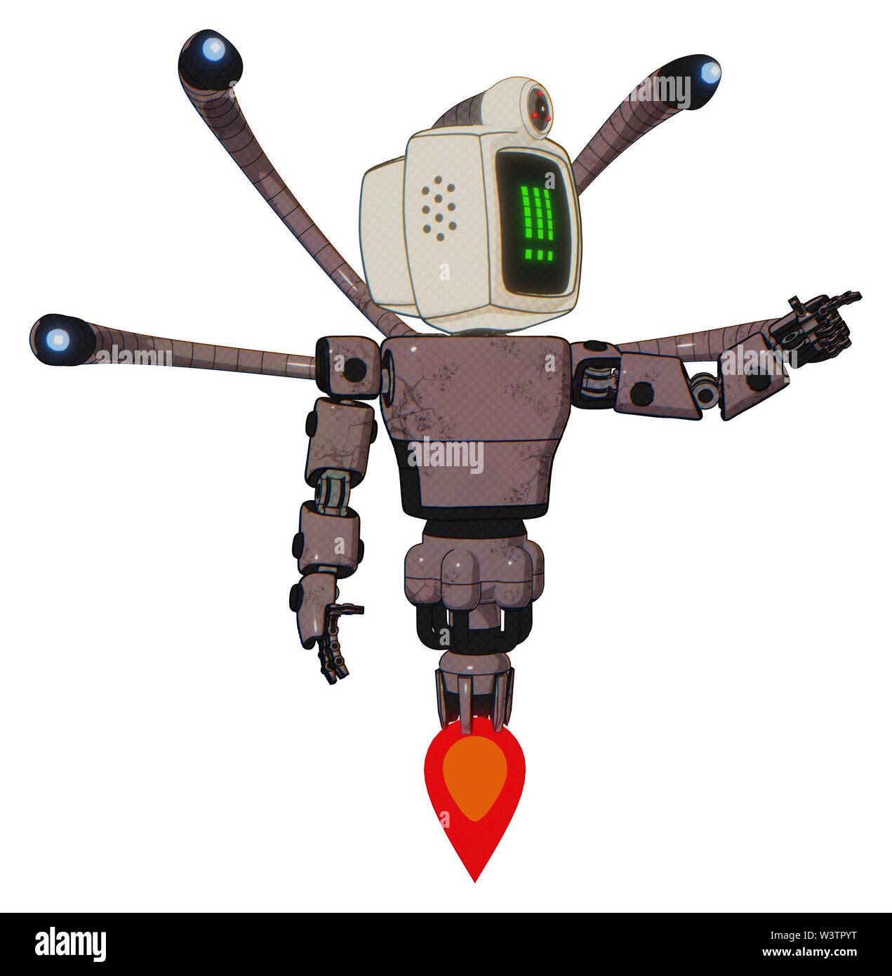 Mech containing elements: old computer monitor, pixel exclamation point ...