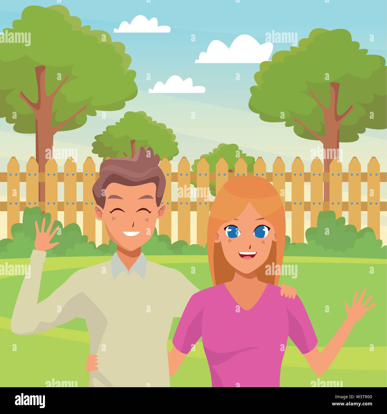 Young Adult Couple Greeting Cartoon Stock Vector Image And Art Alamy