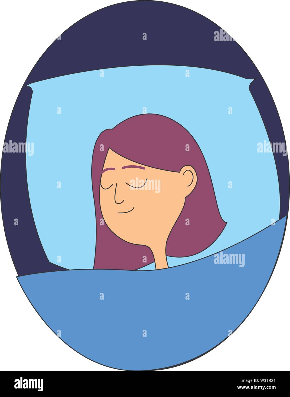 Sleeping girl with purple hair, illustration, vector on white ...