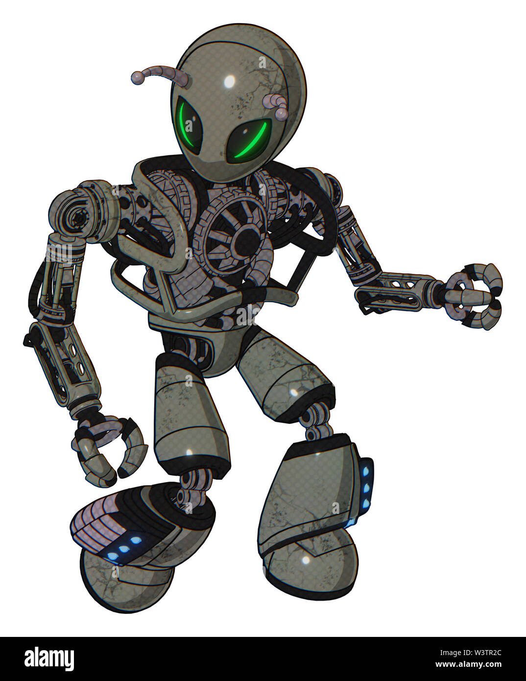 Bot containing elements: grey alien style head, green demon eyes, bug ...